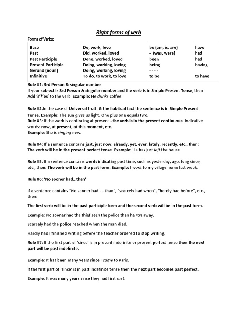 Right Forms of Verb | PDF | Verb | Grammatical Tense