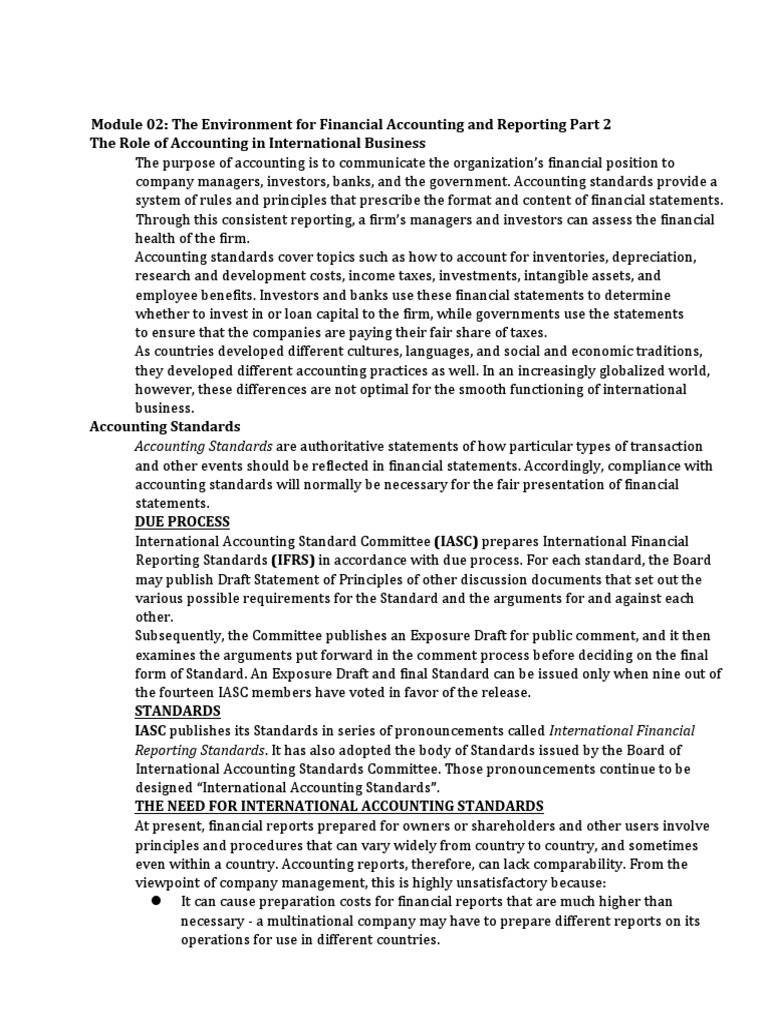 W1 Module 2 The Environment For Financial Accounting and Reporting Part ...