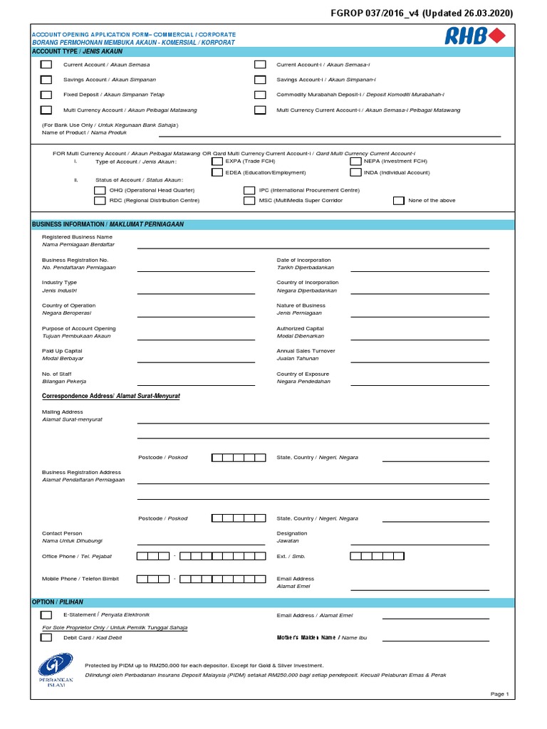 SME New Account Opening Application Form - FGROP 037 - 2016 - v4 | PDF ...