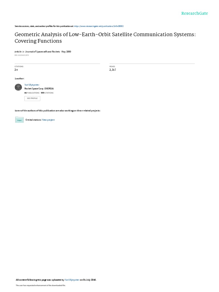 Geometric Analysis Of Low Earth Orbit Satellite Communication Systems Covering Functions Pdf
