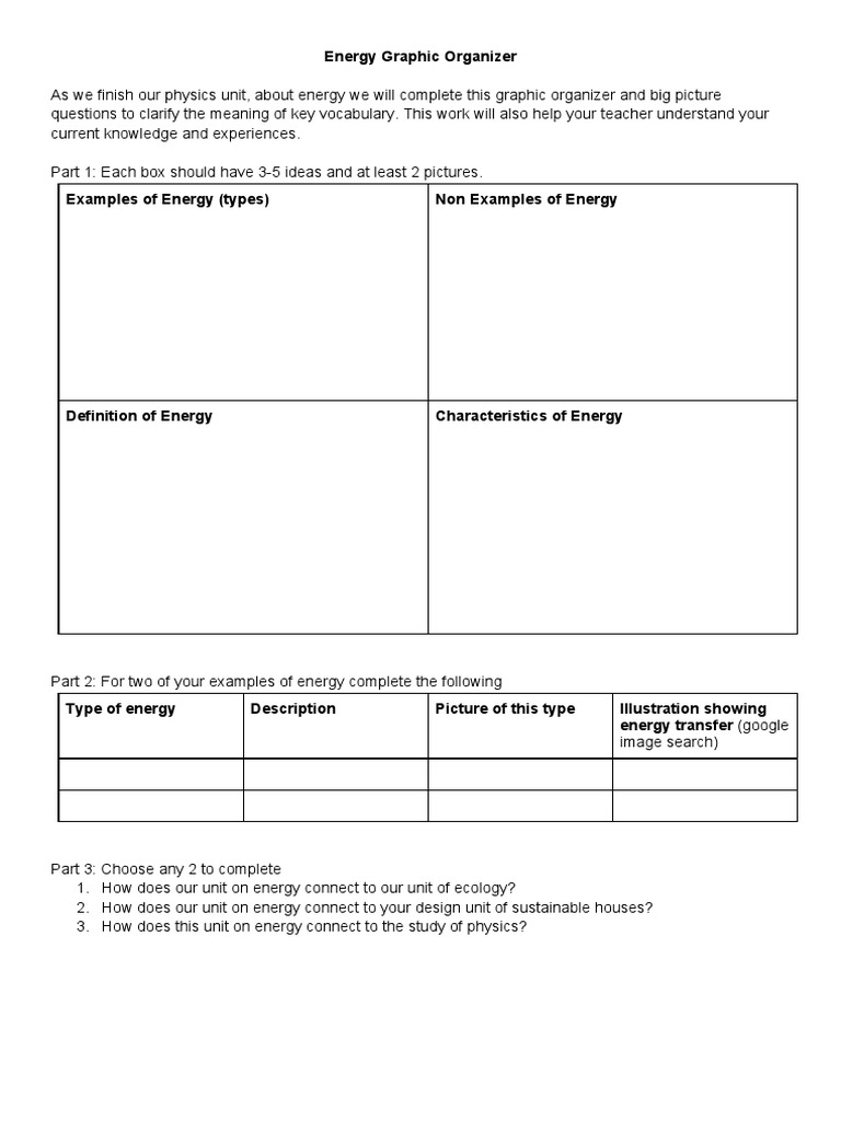 Energy Graphic Organizer | PDF | Teaching Methods & Materials
