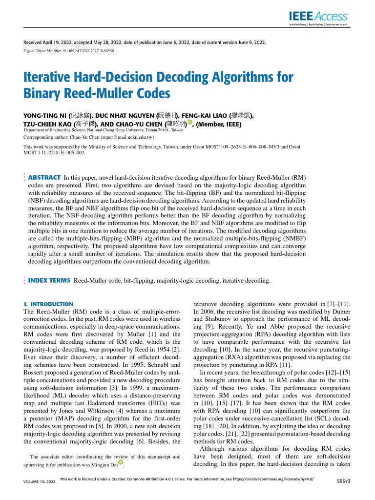 Iterative Hard Decision Decoding Algorithms For Binary Reed Muller Codes Pdf Visual Cortex 