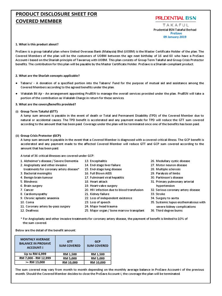PruBSN - ProSave - Product Disclosure Sheet - ENG Version | PDF | Hiv ...