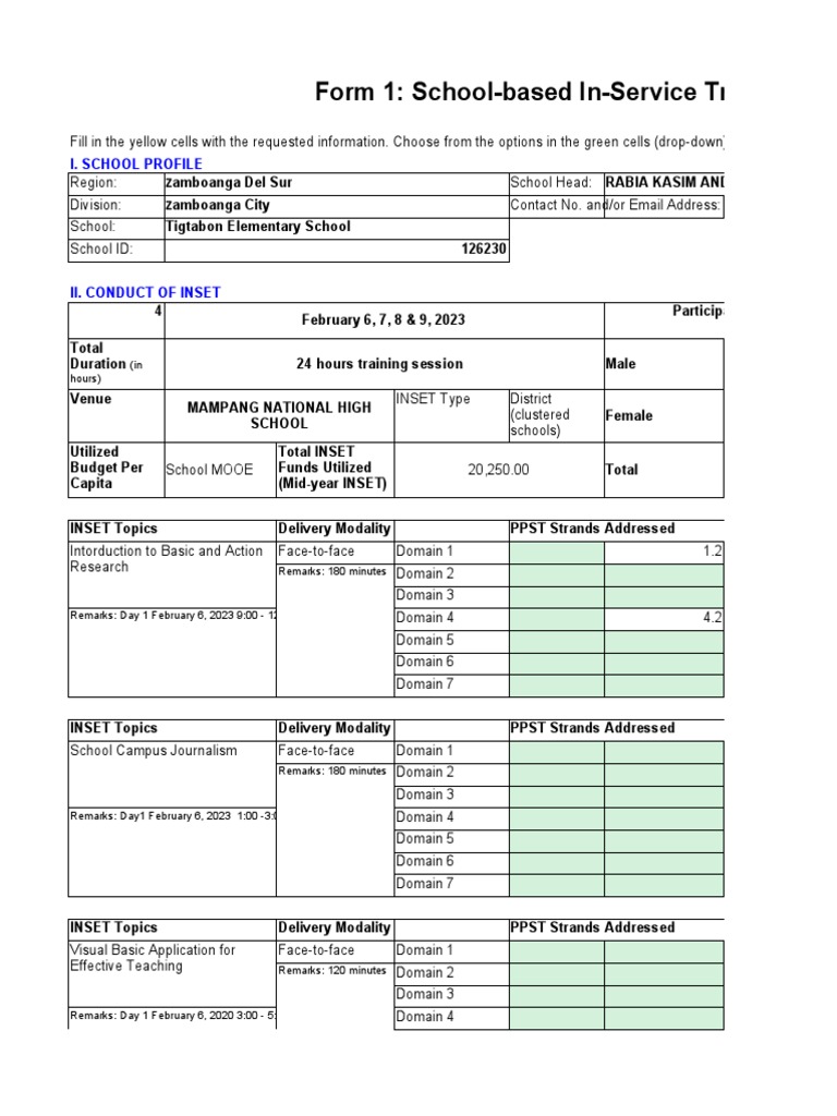 Form 1: School-Based In-Service Training (INSET) Report | PDF ...