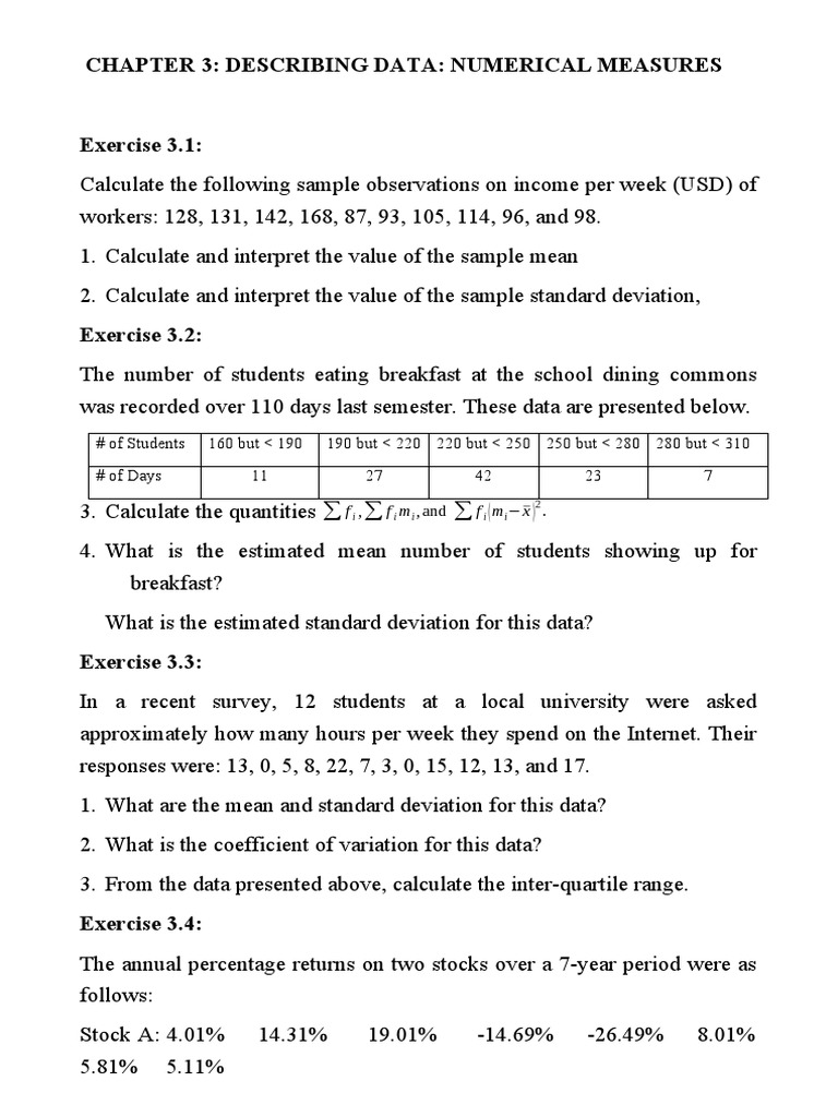 Exercises c3 | PDF | Mean | Median