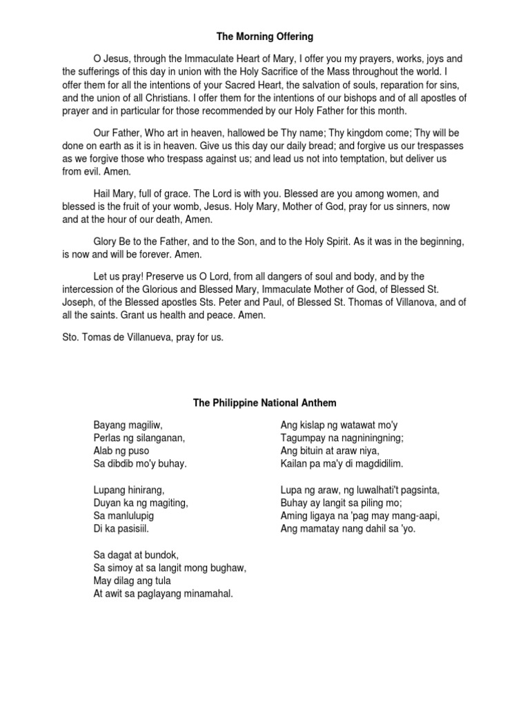 Morning Routine Sheet | PDF | Lord's Prayer | Mary, Mother Of Jesus