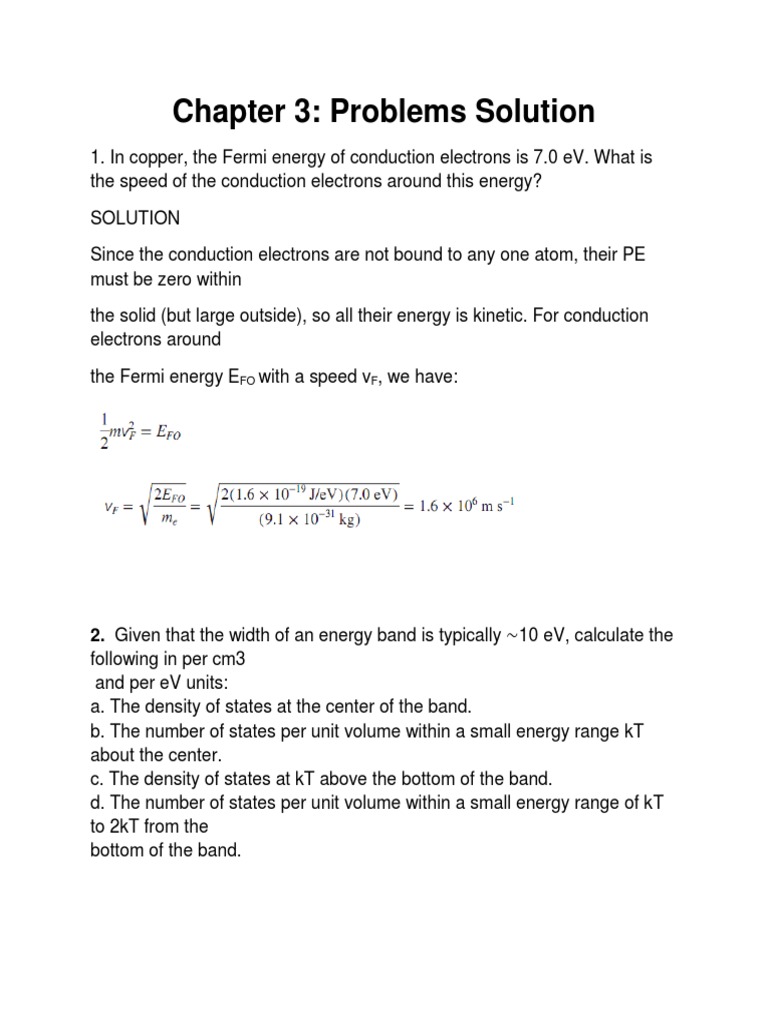 Problem Solution - Chapter 3 - 2022 | PDF | Electronvolt | Electrical Resistivity And Conductivity