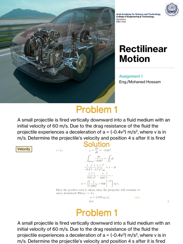 01-Rectilinear Motion - Assignment Solution | PDF | Speed | Acceleration