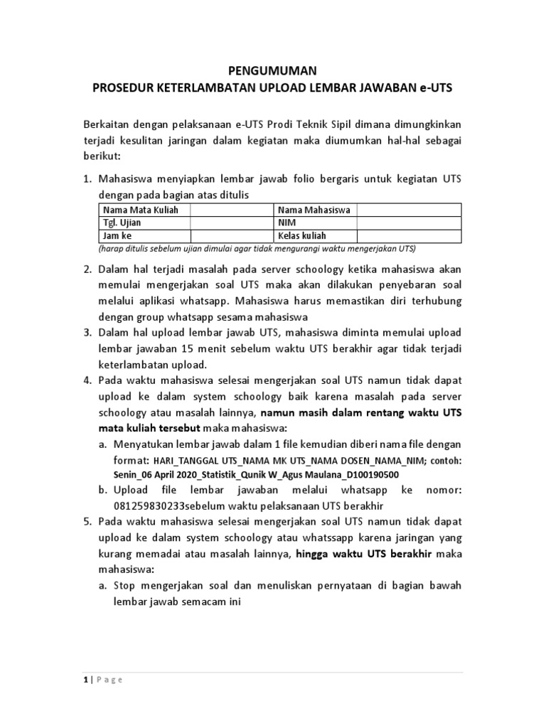 Prosedur Upload Lembar Jawab e-UTS | PDF