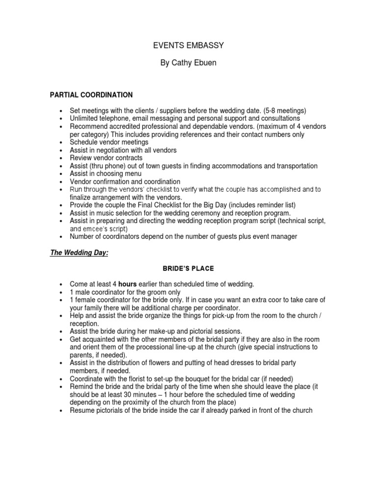 Wedding Coordination Package Details | PDF | Wedding | Bride
