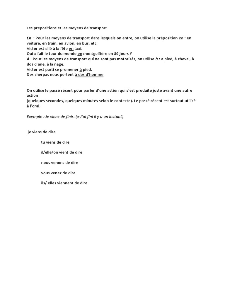 En: Pour Les Moyens de Transport Dans Lesquels On Entre, On Utilise La ...