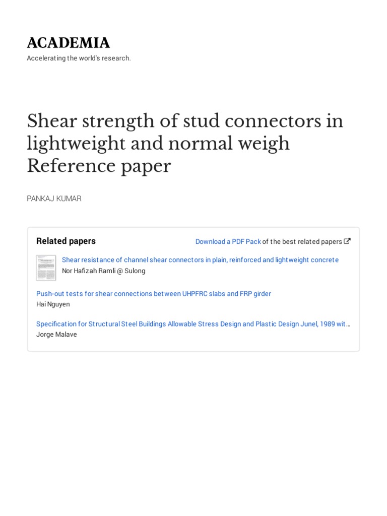 Shear Strength of Stud Connectors in Lightweight and Normal-Weight Concrete | PDF | Strength Of ...