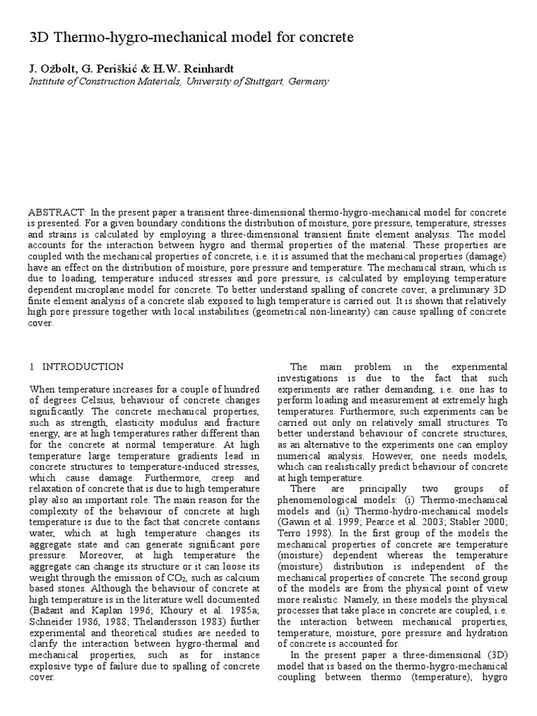 Ožbolt - Periški - 3D Thermo-Hygro-Mechanical Model For Concrete | PDF | Stress (Mechanics ...