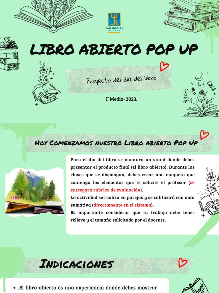 Libro Abierto Pop Up: Proyecto I° Medio | PDF | Artes del Lenguaje y ...