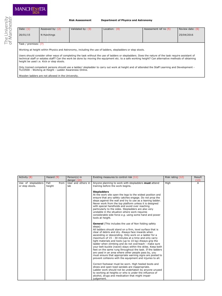 Risk Assessment For Ladders & Stepladders | PDF | Ladder | Risk