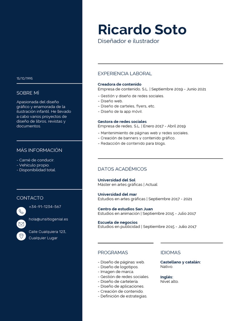 Currículum Corporativo Minimalista Azul marino | PDF