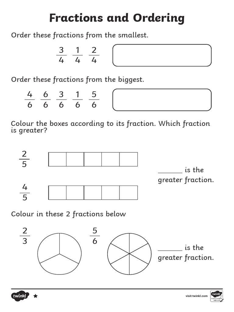 Ordering Fractions Worksheet | PDF
