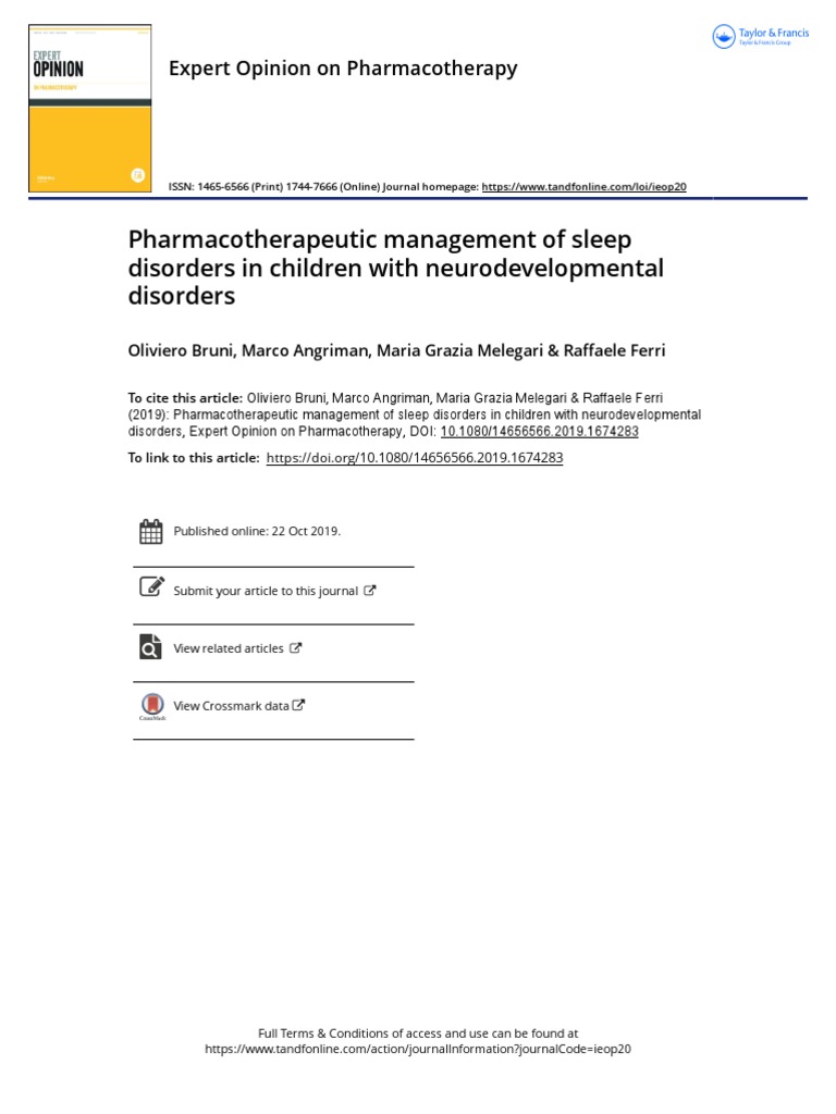 Bruni Pharmacotherapeutic Management Of Sleep Disorders In Children