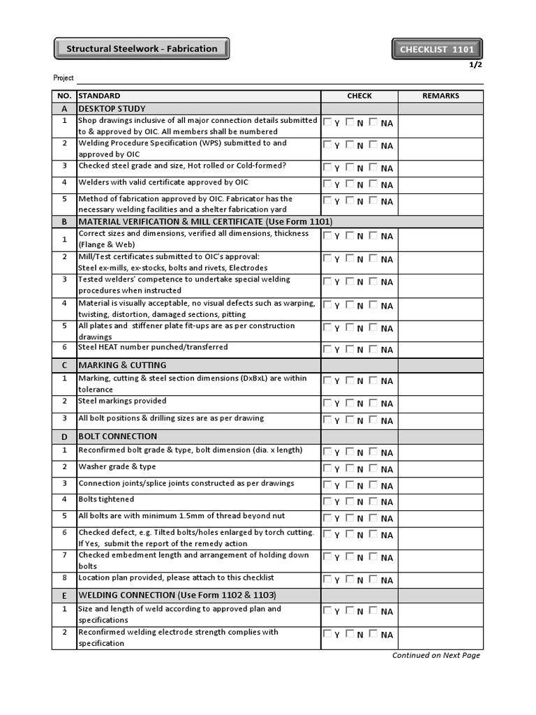 Structural Steel Fabrication QC Checklist | PDF | Construction | Welding