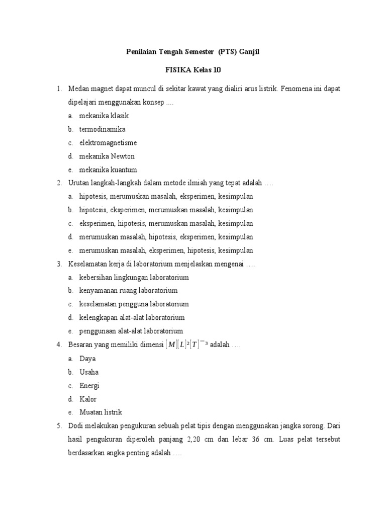 Soal PTS Fisika Kelas 10 | PDF