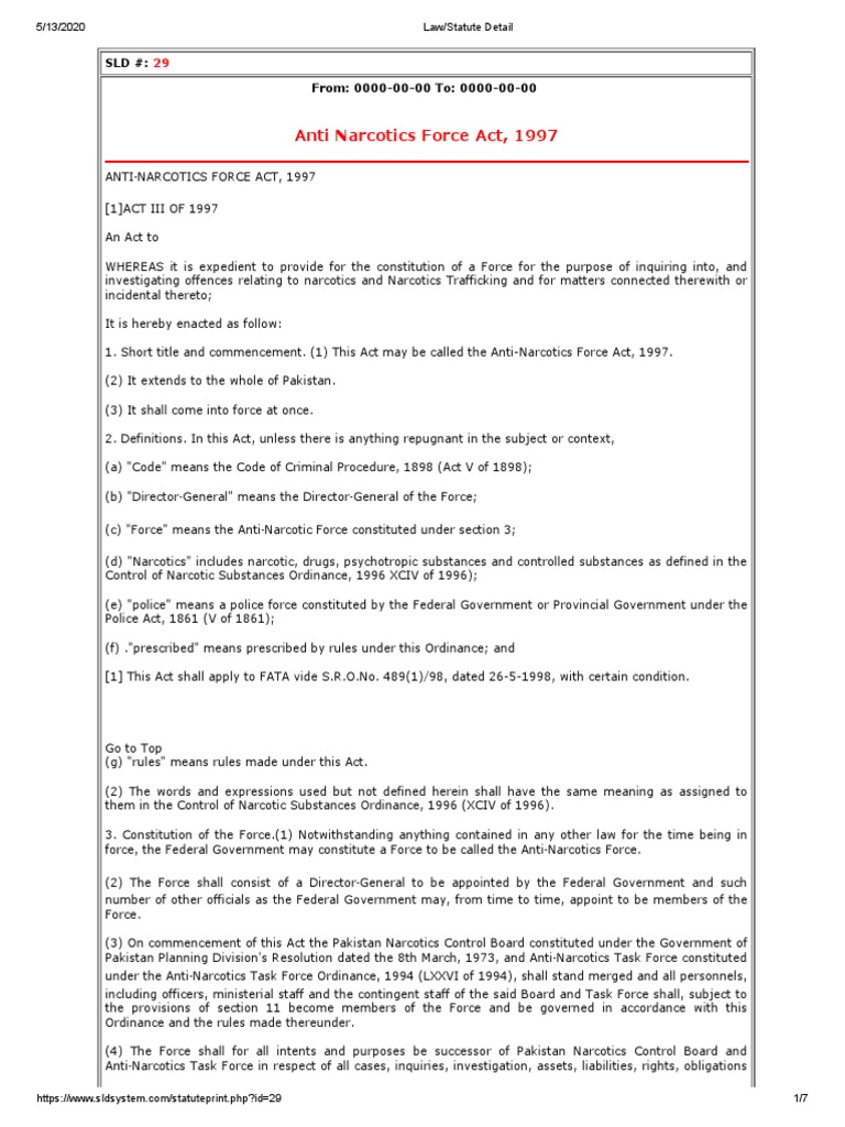 Anti-Narcotics Force Act 1997 Overview | PDF | Police | Prosecutor