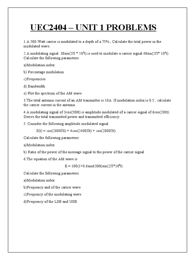 Amplitude Modulation Problems Pdf Modulation Transmitter