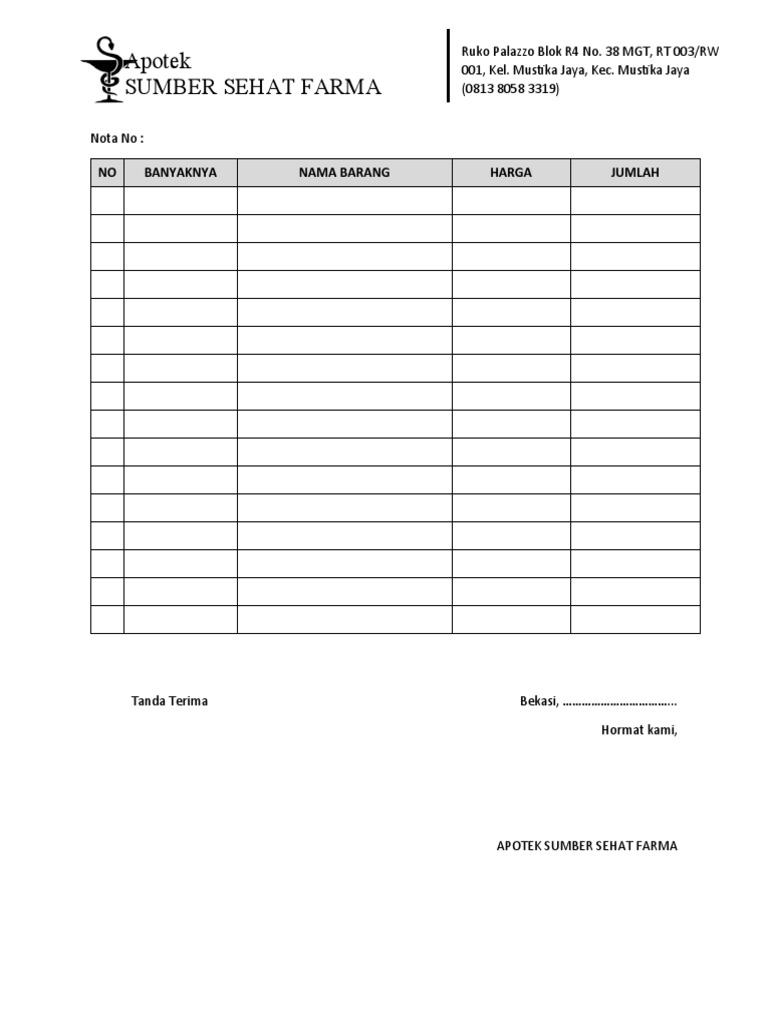 Nota Apotek Sumber Sehat Farma | PDF