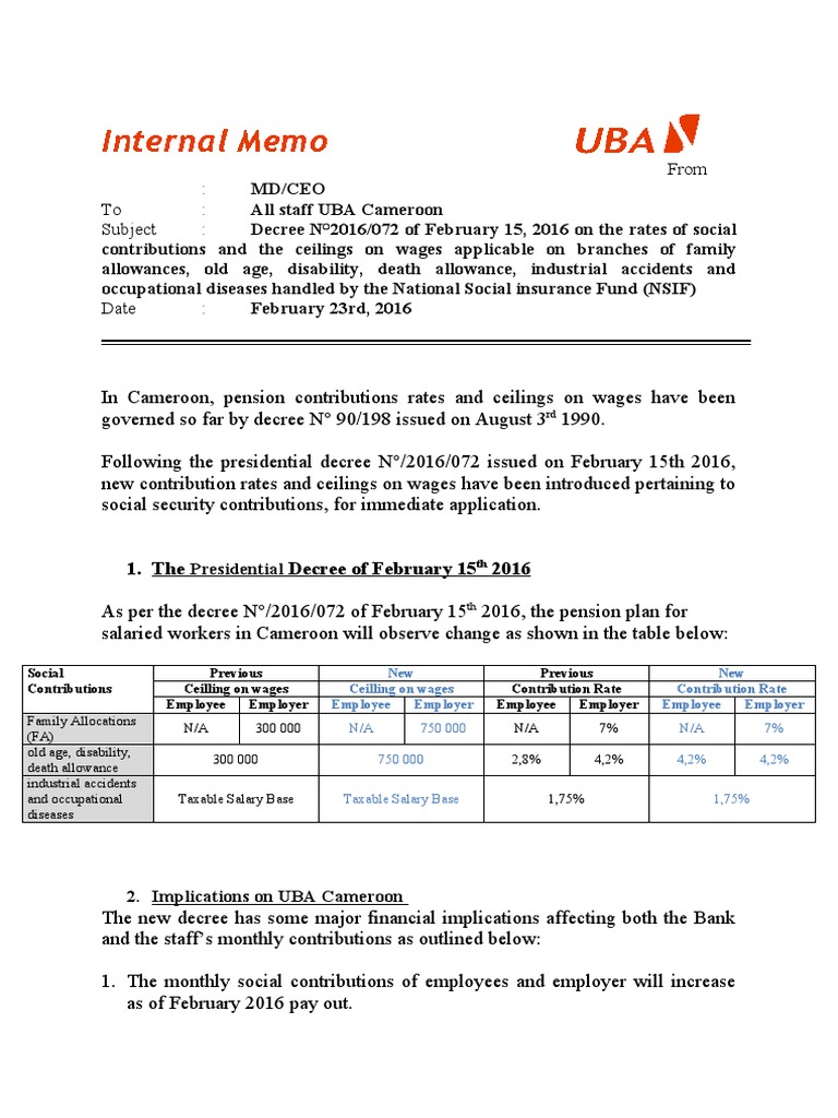 New CNPS Pension Rate Contributions and Salary Base Memo | PDF ...