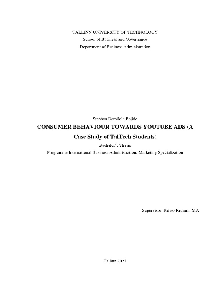 Consumer Behaviour Towards Youtube Ads (A Case Study of Taltech Students) | PDF | Advertising ...