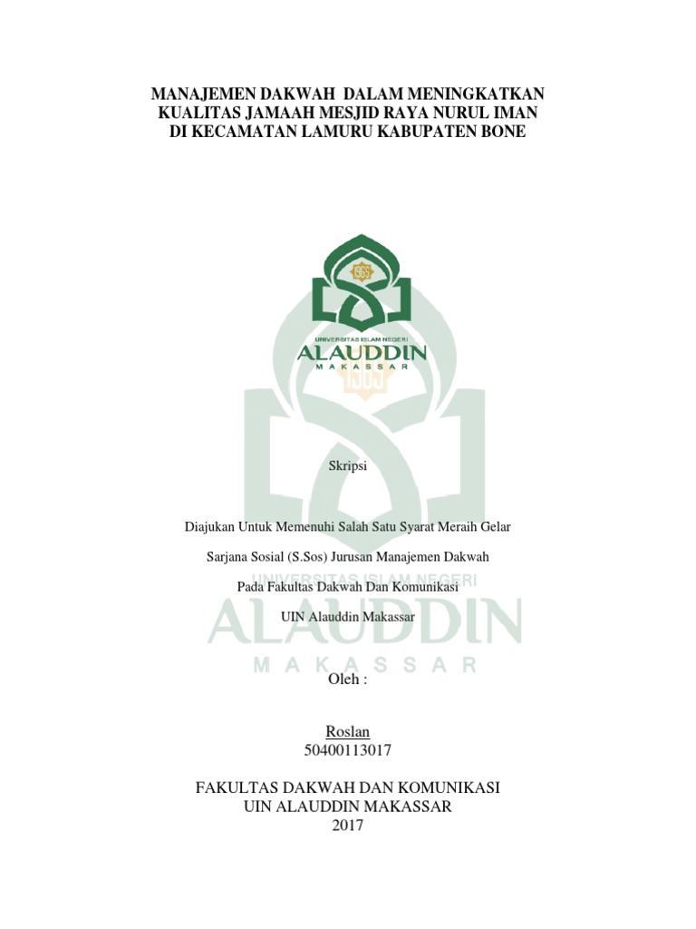 Manajemen Dakwah Dalam Meningkatkan Kualitas Jamaah Mesjid Raya Nurul ...