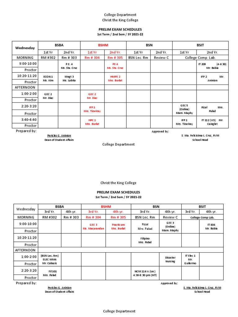 Prelim Exam Schedule SY 21 22 | PDF | Practice Of Law | Nursing