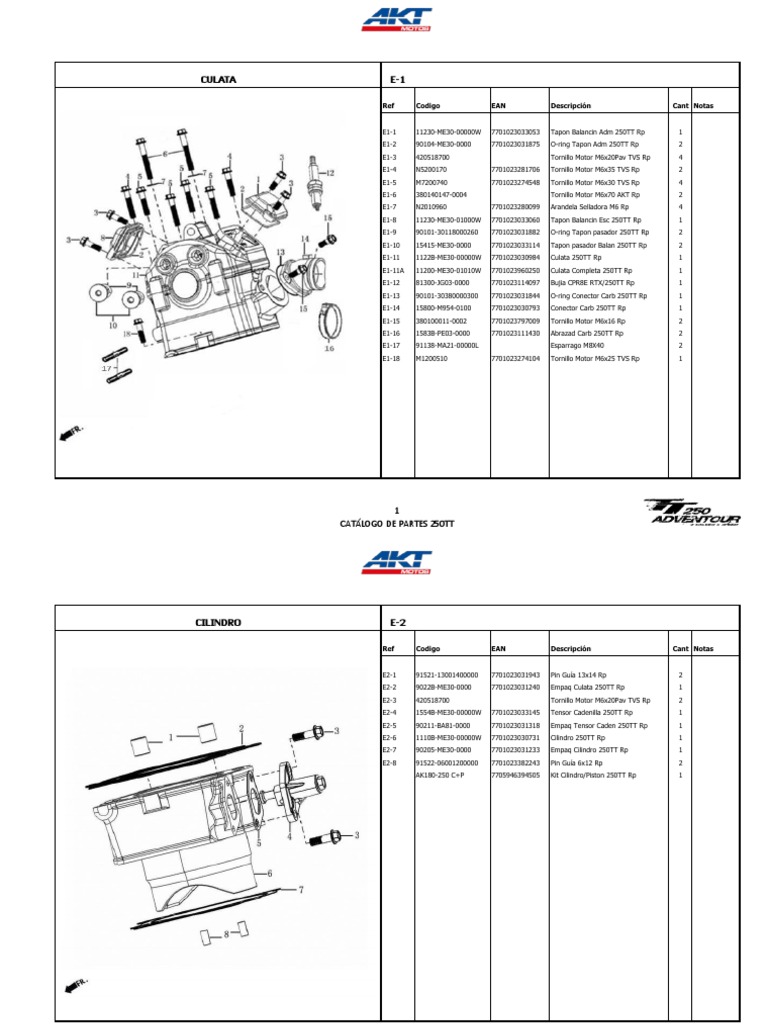 Ak 250TT 2015-2019 Catalogo de Partes | PDF