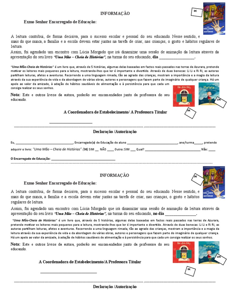 Informação Exmo Senhor Encarregado de Educação | PDF | Livros