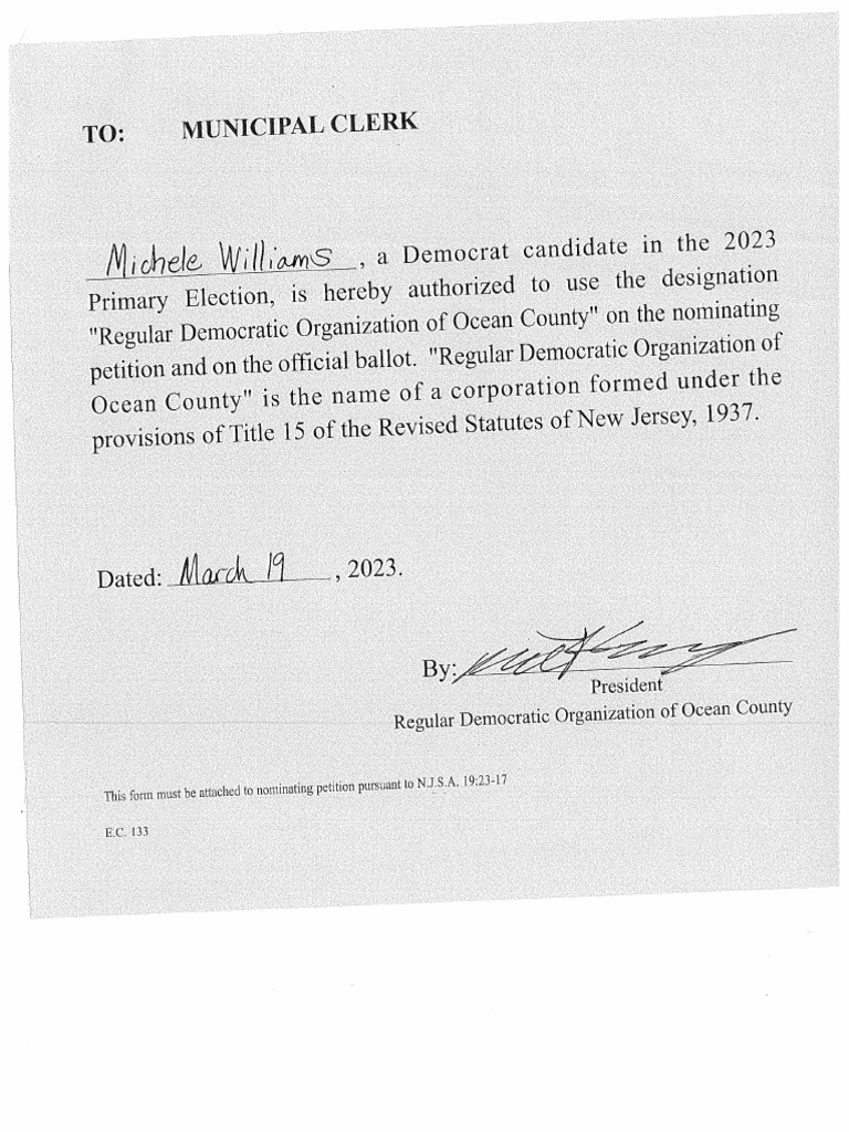 2023 Petition Nominating Michele Pagano Williams For Toms River ... 2023 Petition Nominating Michele Pagano Williams For Toms River ...