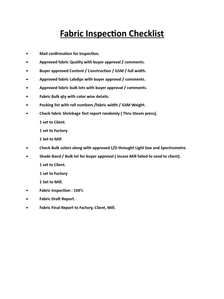 Fabric Inspection Checklist | PDF