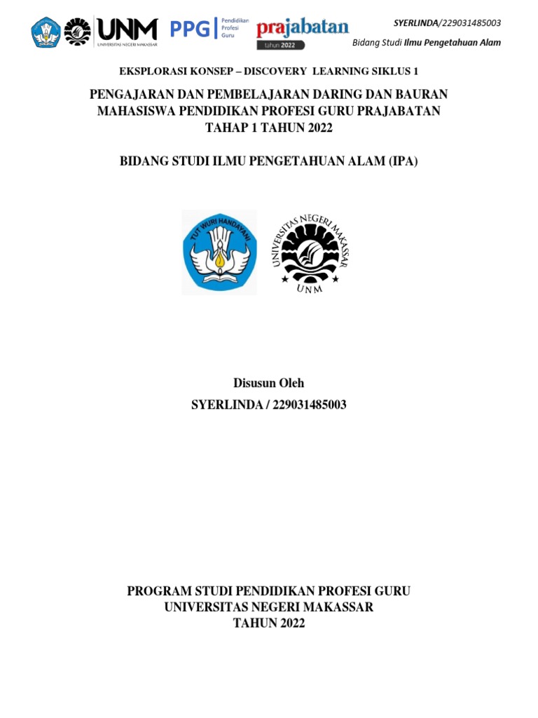 Eksplorasi Konsep - Discovery Learning Siklus 1 | PDF