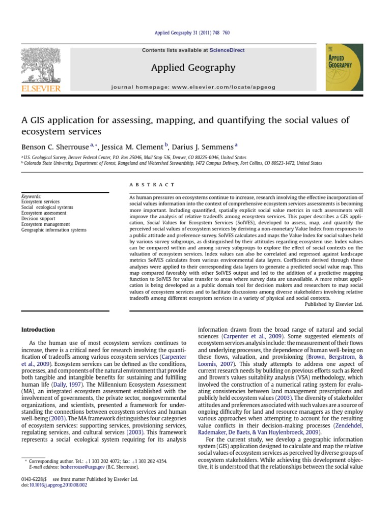 A Gis Application For Assessing Mapping And Quantifying The Social Values Of Ecosystem