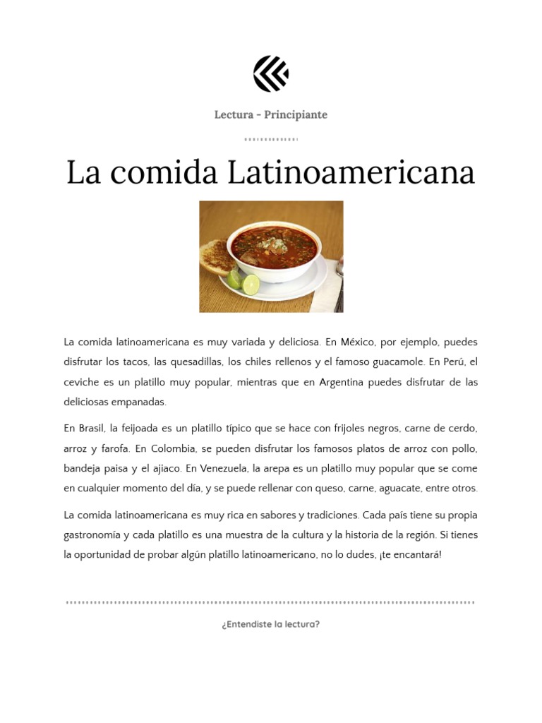 La Comida Latinoamericana: Lectura - Principiante | PDF
