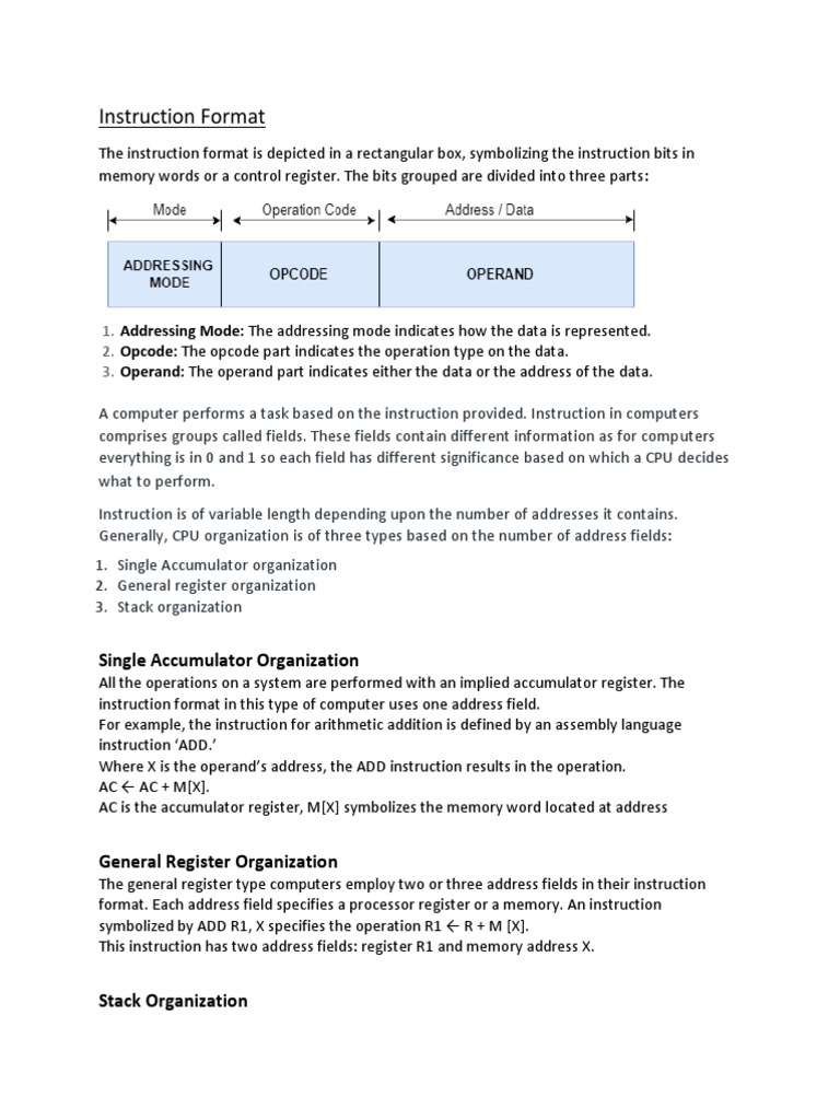 Instruction Format: Single Accumulator Organization | PDF | Central ...