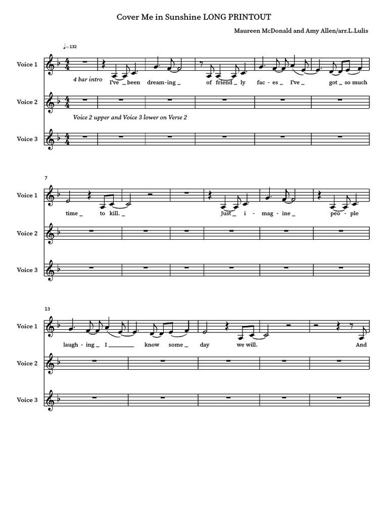 Cover Me in Sunshine 3 Part Vocal Arrangement | PDF | Song Structure ...