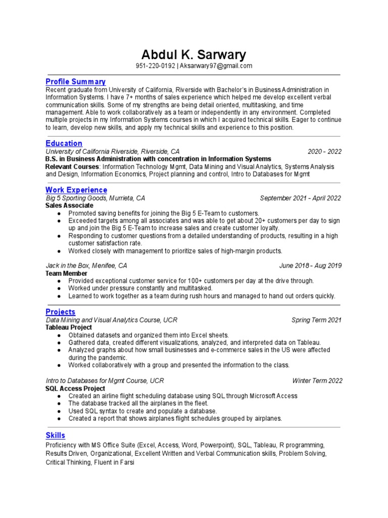 Resume Abdul Sarwary | PDF | Data | Databases