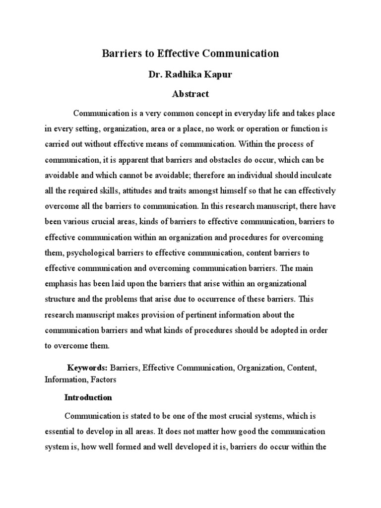 Barriers To Effective Communication | PDF | Communication | Attitude ...