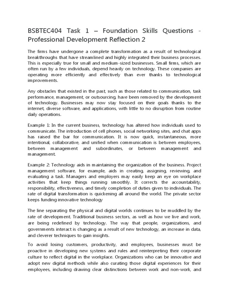 BSBTEC404 Task 1 - Foundation Skills Questions - Professional ...