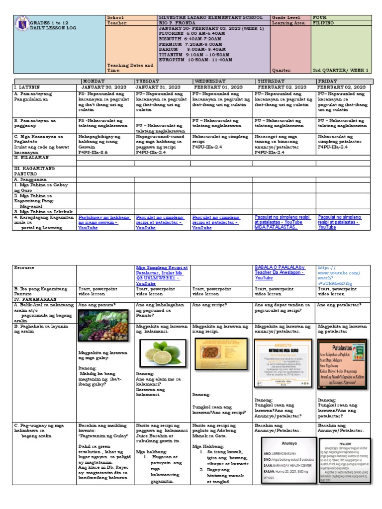 DLL - Filipino 4 - Q3 - W1 | PDF