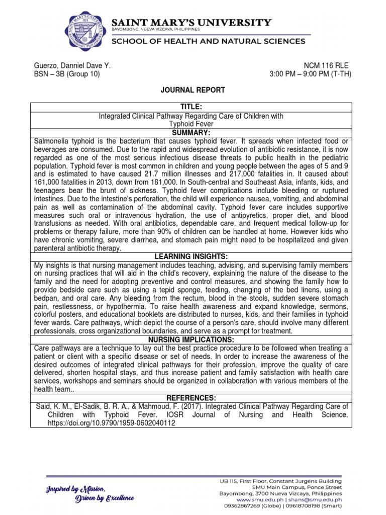 Integrated Clinical Pathway for Children with Typhoid Fever | PDF ...