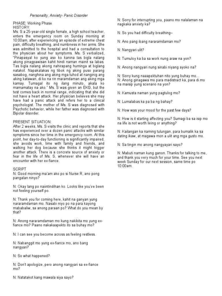 Anxiety and Panic Disorder: A Case Study of 25-Year-Old Ms. S Seeking Treatment for Recurring ...