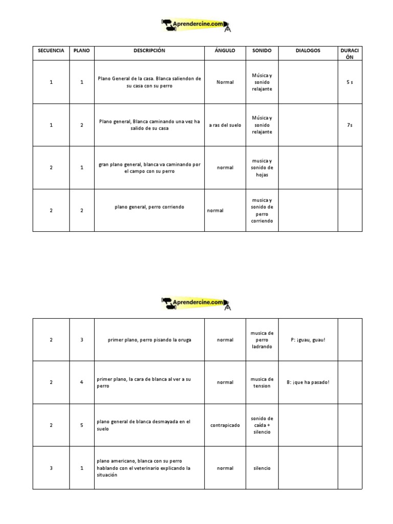Plantilla Guion Tecnico Audiovisual | PDF