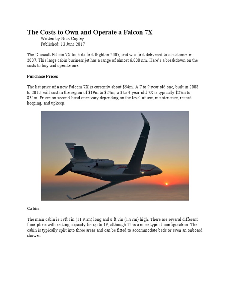 Falcon 7X Operating Costs | PDF | Aircraft | Aviation