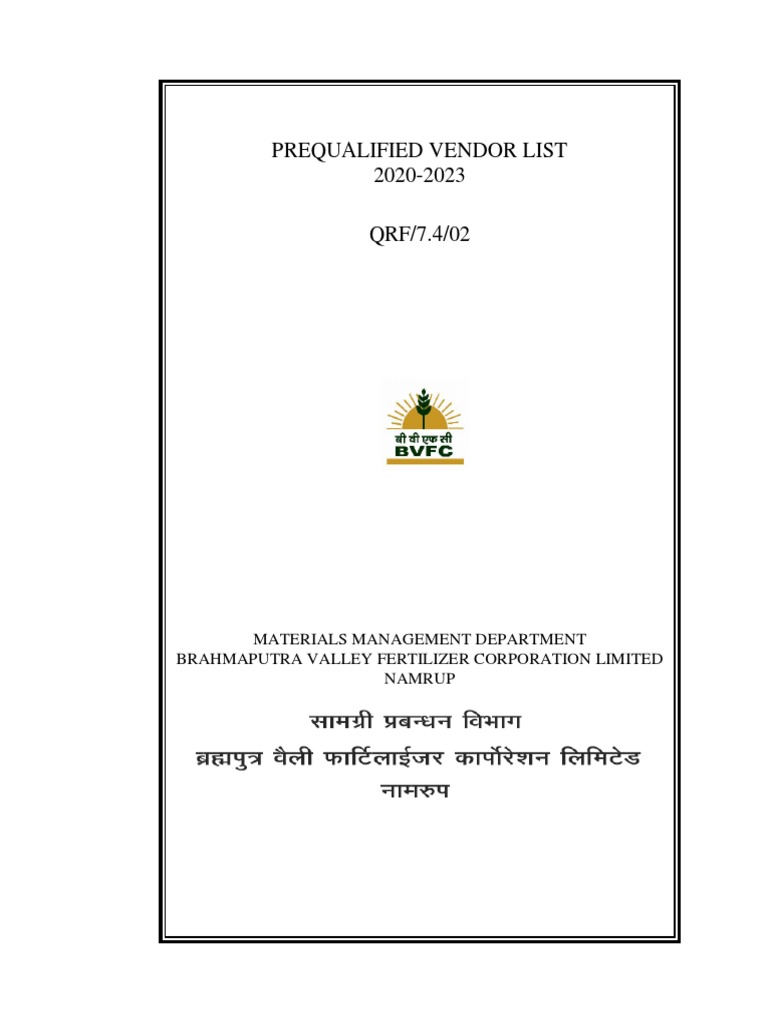 Prequalified Vendor List 2020-2023 QRF/7.4/02 | PDF | Kolkata ...
