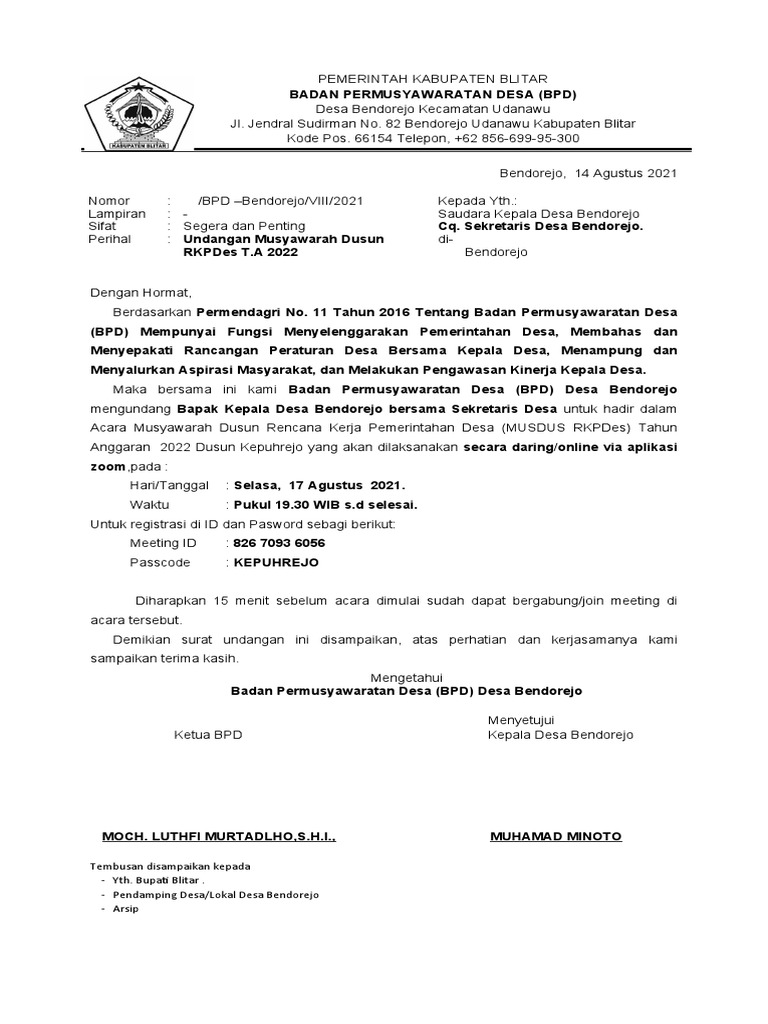 Undangan RKPDes TA 2022 | PDF